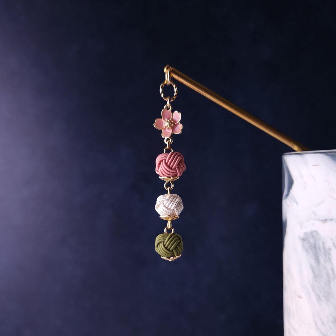 Japanese Mizuhiki Dangle Kanzashi Hair Stick, 3 Colors Hanami Dango ...