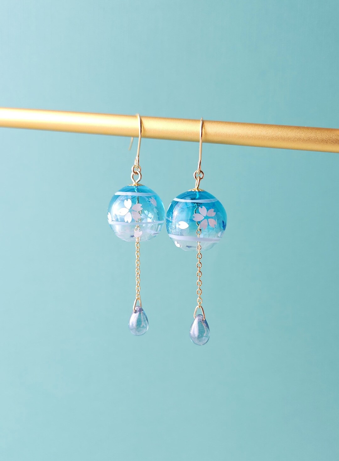 Japanese Wind Chime Earrings, Furin Drop Earrings, Resin Bubble ...