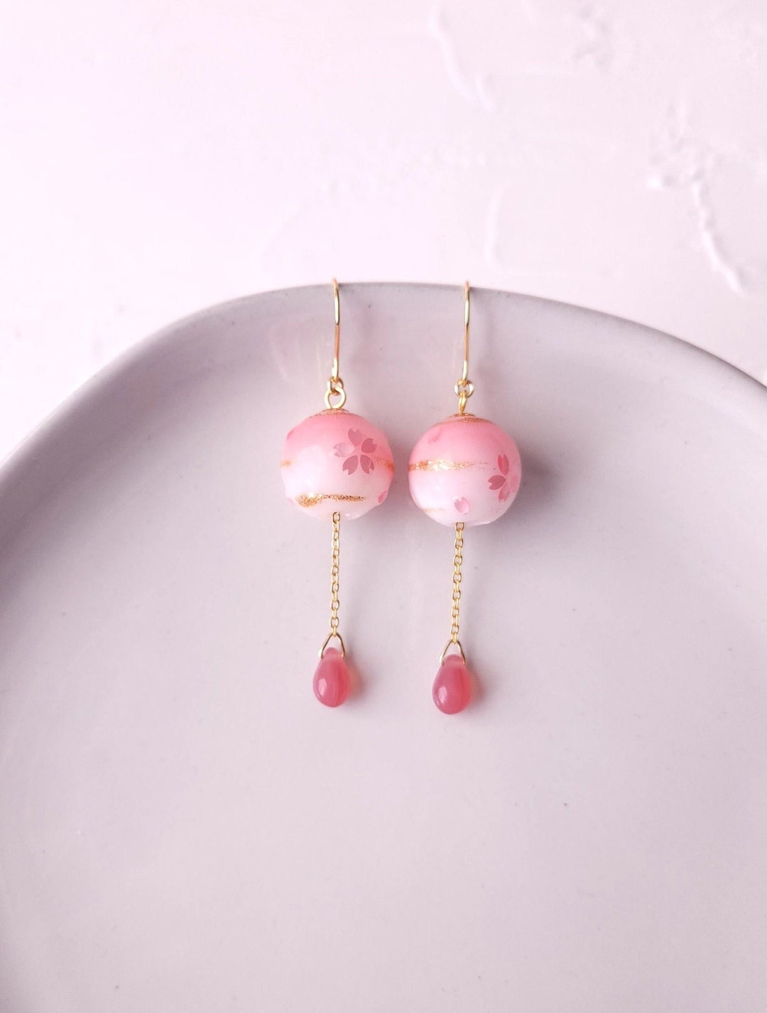 Japanese Wind Chime Earrings, Furin Drop Earrings, Resin Earrings ...