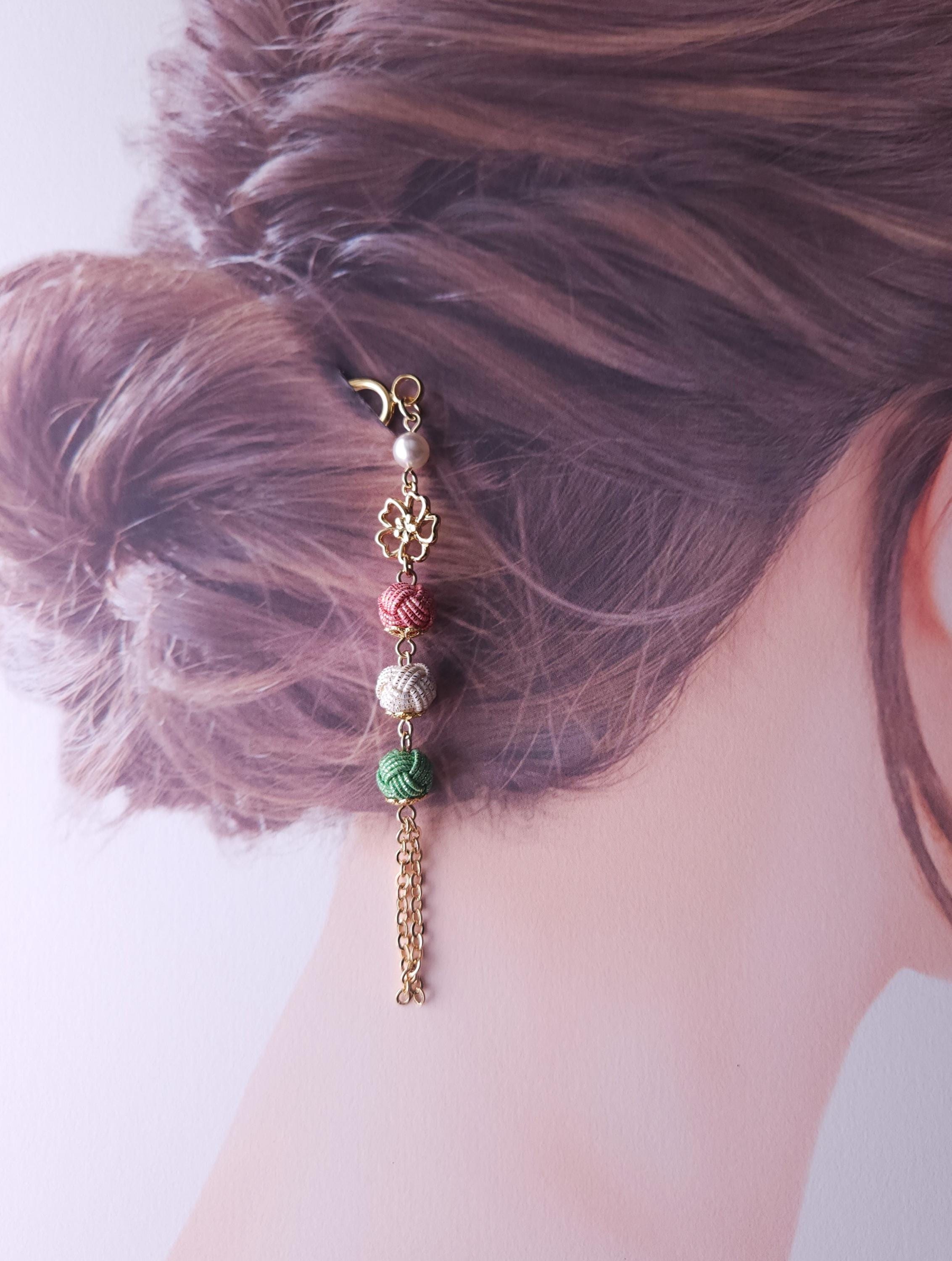 Japanese Mizuhiki Dangle U-shaped Kanzashi Hair Stick - Pink White ...
