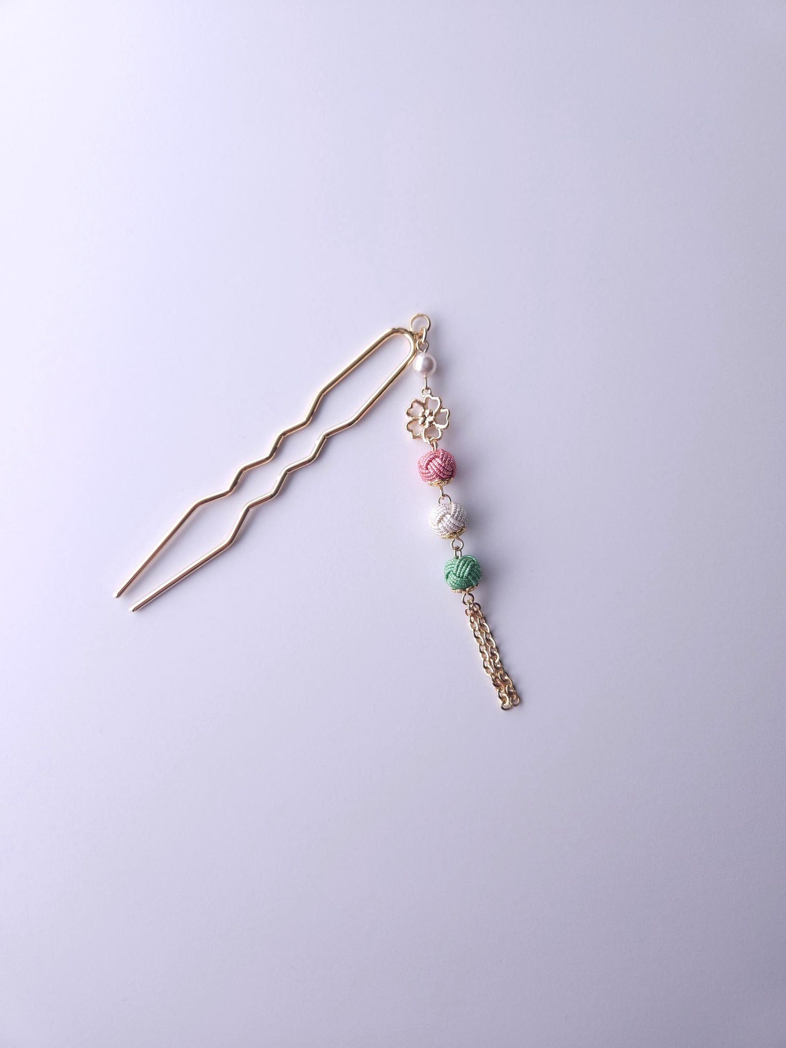 Japanese Mizuhiki Dangle U-shaped Kanzashi Hair Stick - Pink White ...