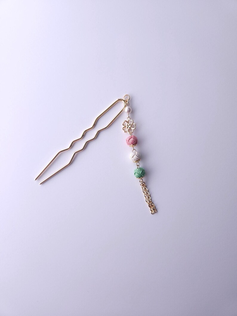 Japanese Mizuhiki Dangle U-shaped Kanzashi Hair Stick - Pink White ...