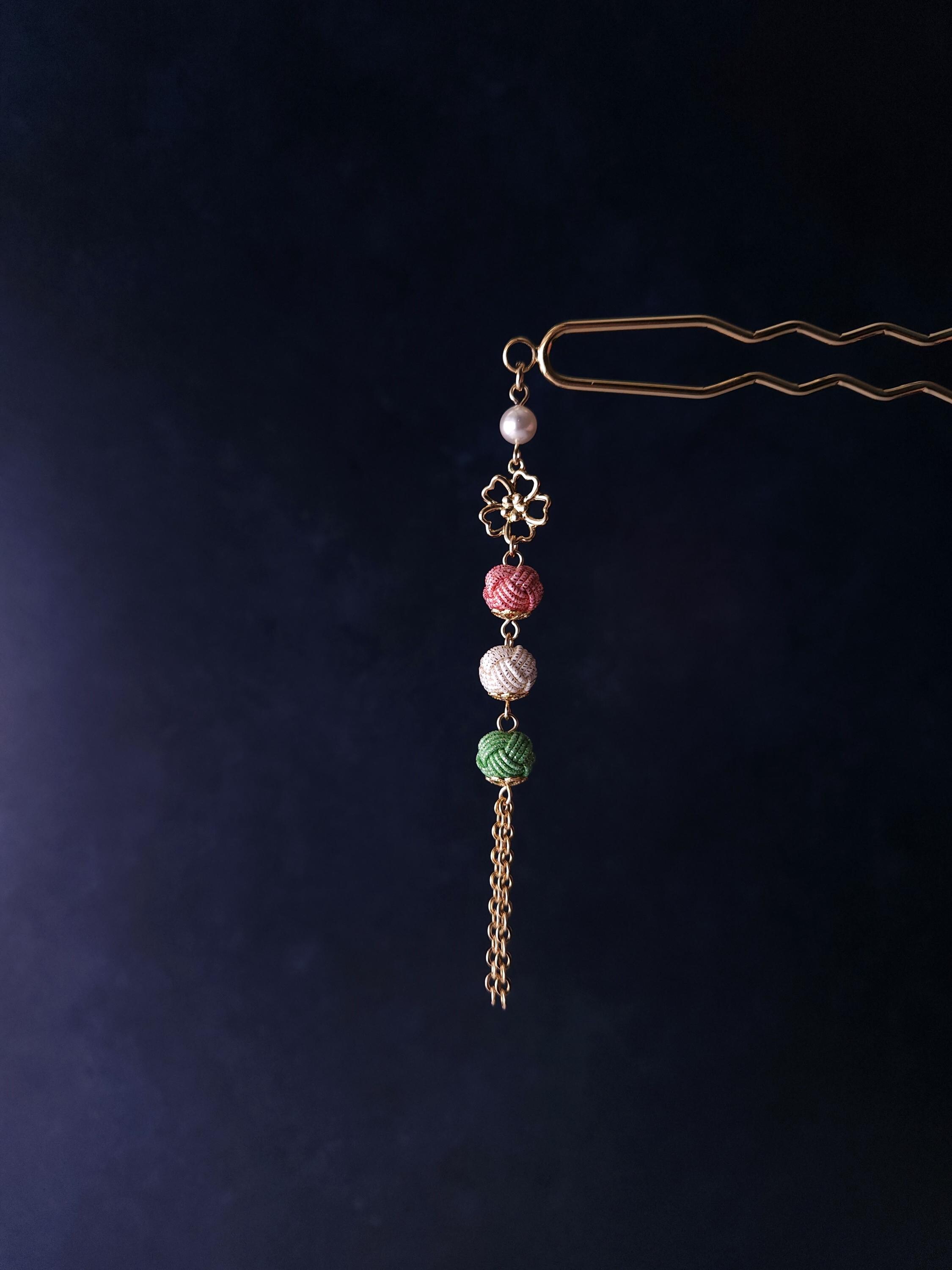 Japanese Mizuhiki Dangle U-shaped Kanzashi Hair Stick - Pink White ...
