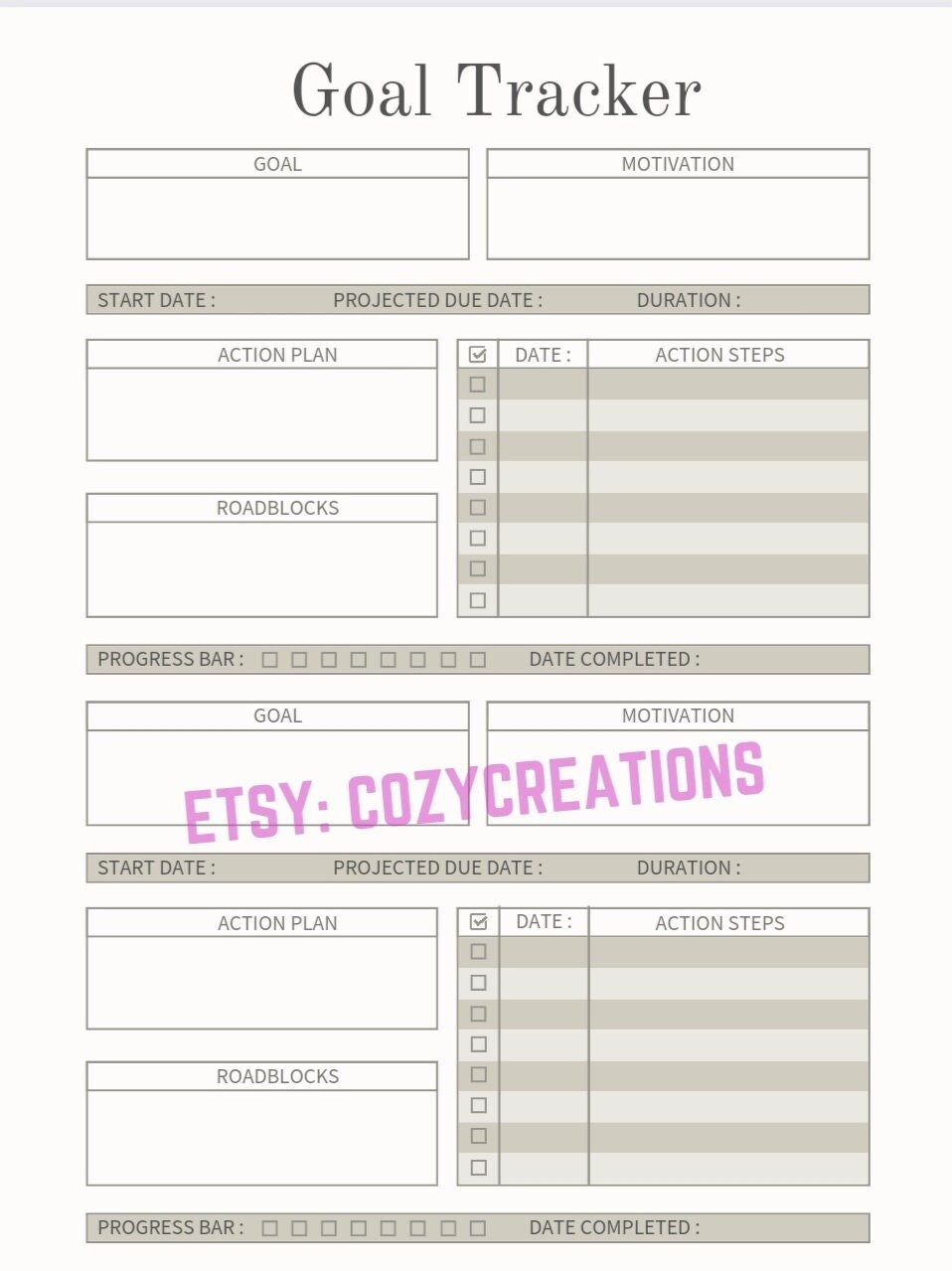 Goal Tracker Digital Download - Etsy
