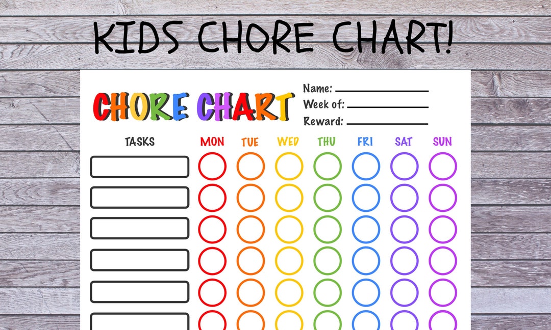 RAINBOW PRINTABLE Chore Chart, Fun for Kids Digital Chore Chart ...