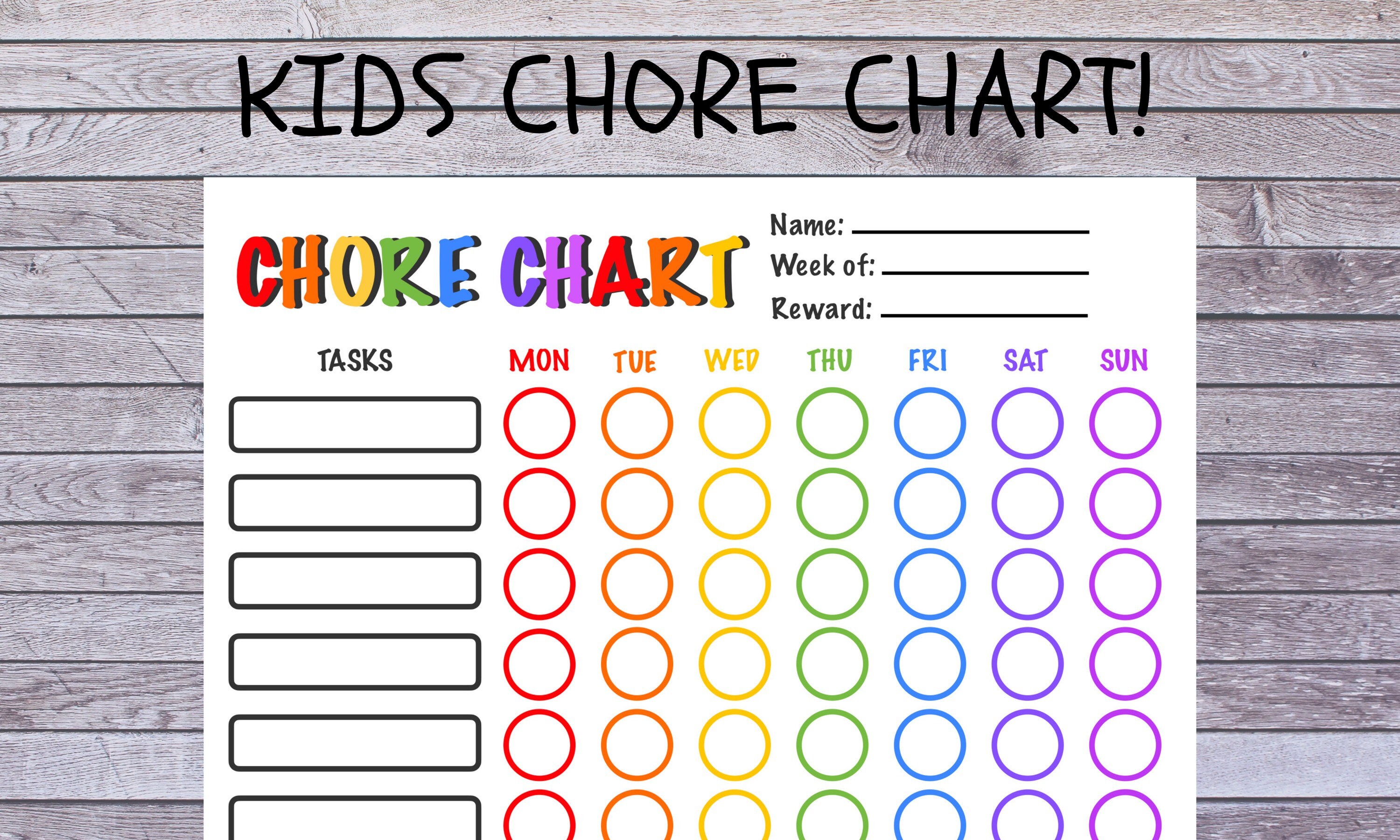 RAINBOW PRINTABLE Chore Chart, Fun for Kids Digital Chore Chart ...