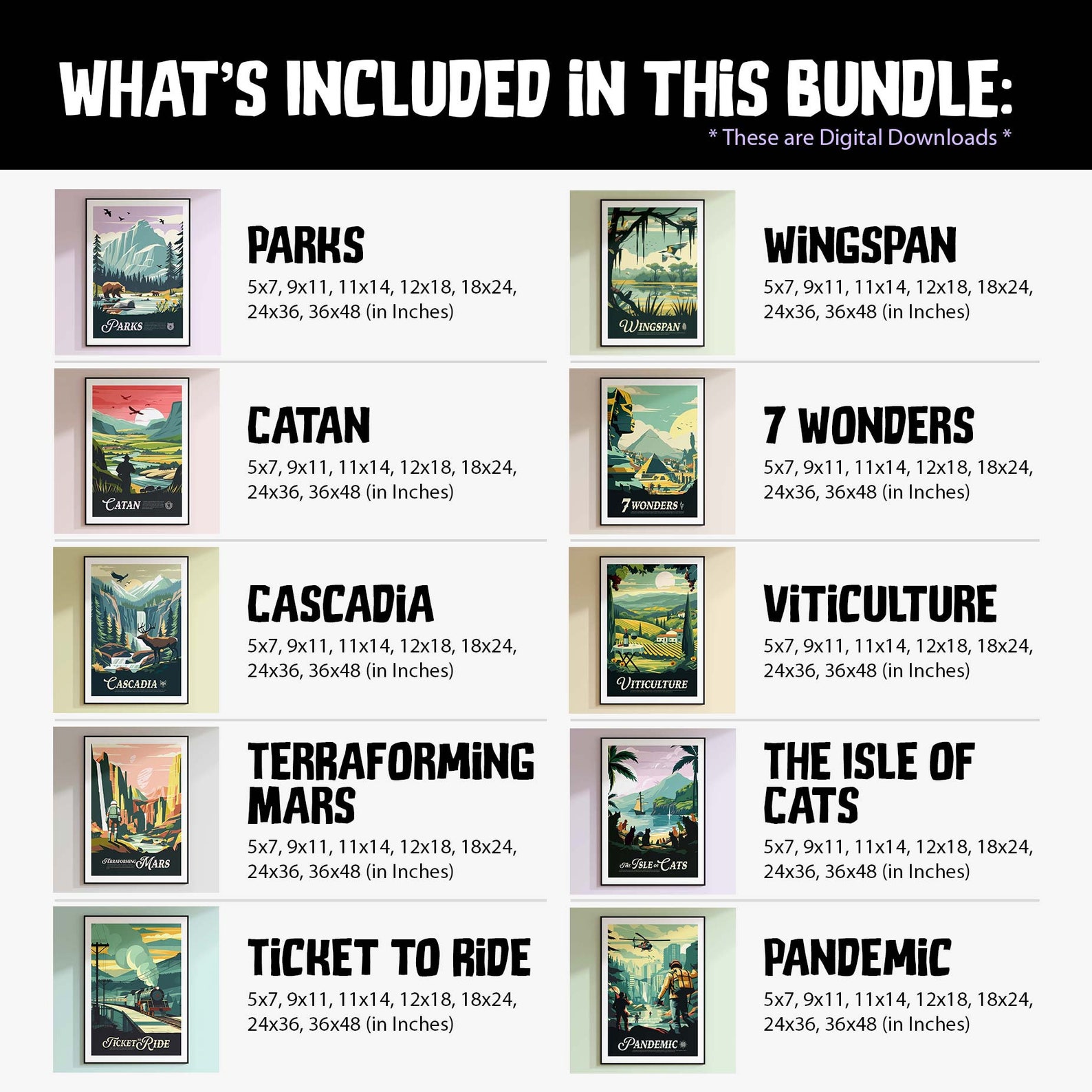 10 Board Game Posters Bundle Special Vol.1 / Retro Board Game Poster ...
