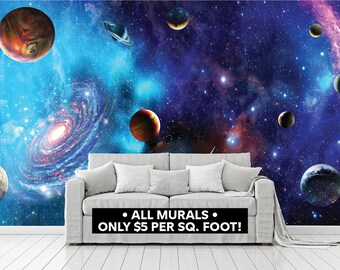 Mural Space and Nature Wall Art Mural Galaxy Wallpaper Peel | Etsy