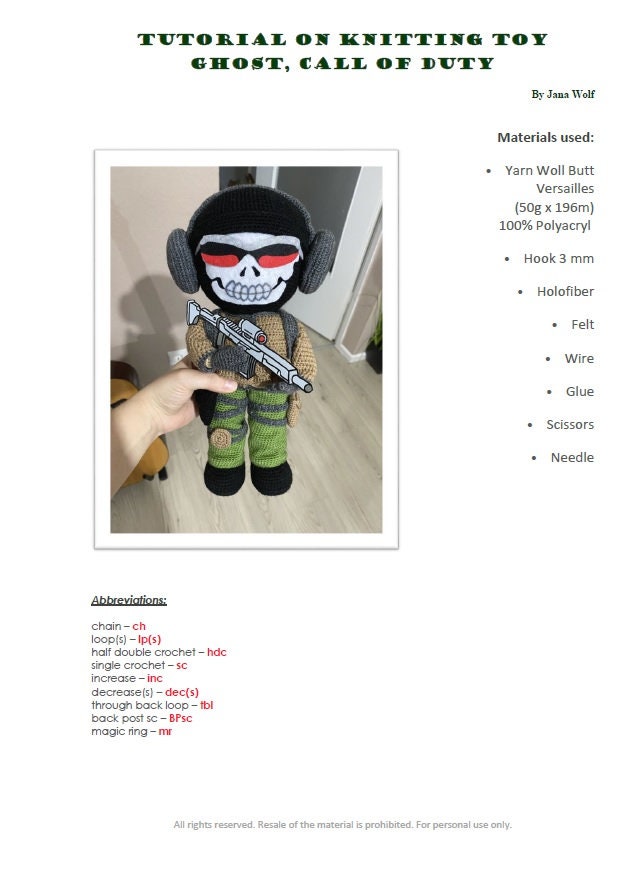 Tutorial on Crocheting a Toy Ghost, Call of Duty - Etsy