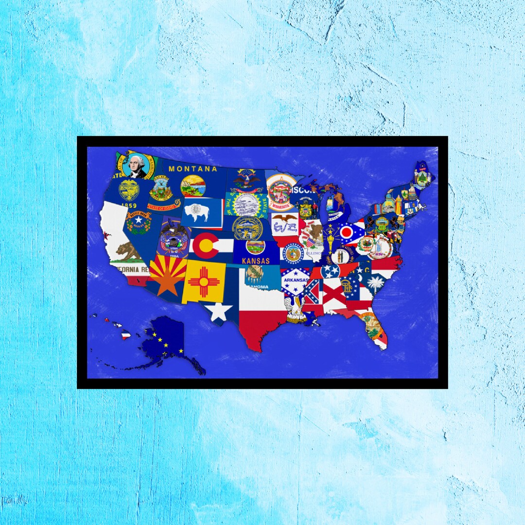 Awesome United States State Flag Map Postcard, the USA Map Postcards ...