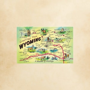 Vintage Greetings From Wyoming Postcard, WY State Postcards ...