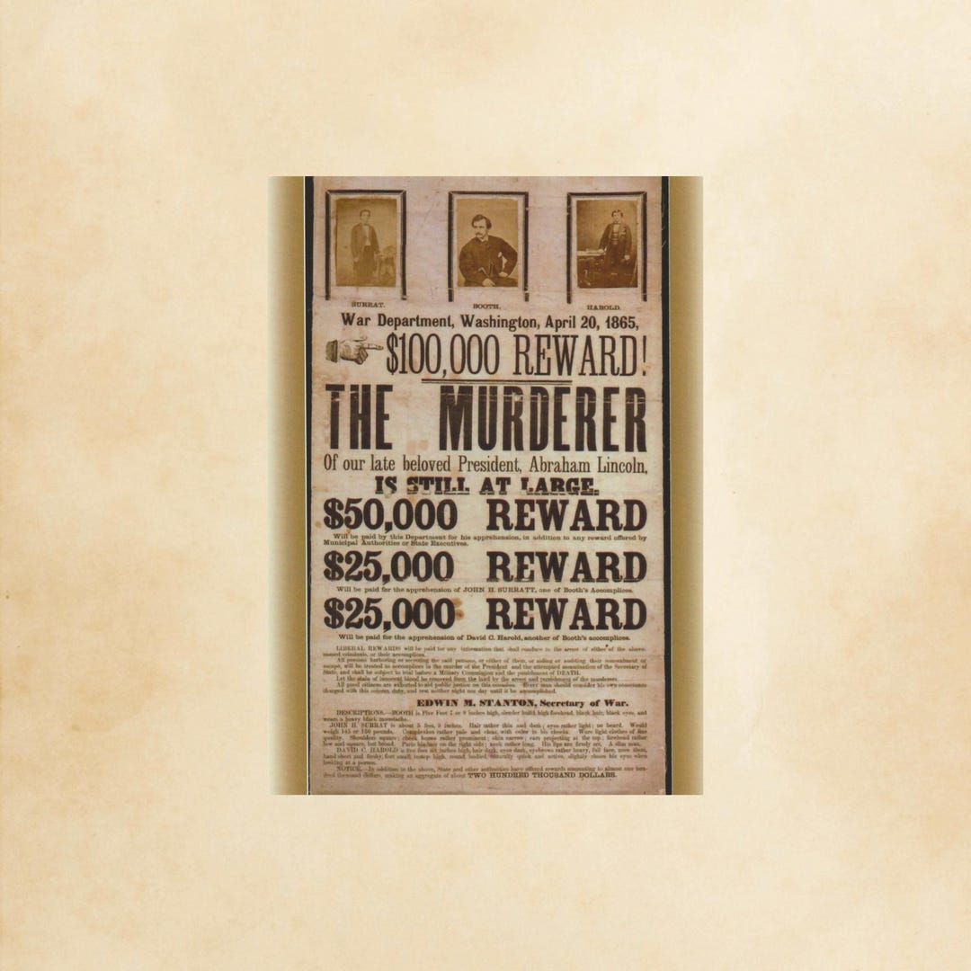 Modern John Wilkes Booth Wanted Poster Postcard, President Lincoln, Abe ...