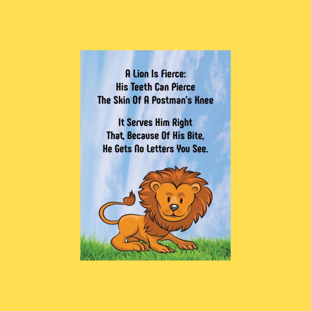Fun USPS Lion Poem Postcard Happy Mail Poetry Postcard Lion - Etsy
