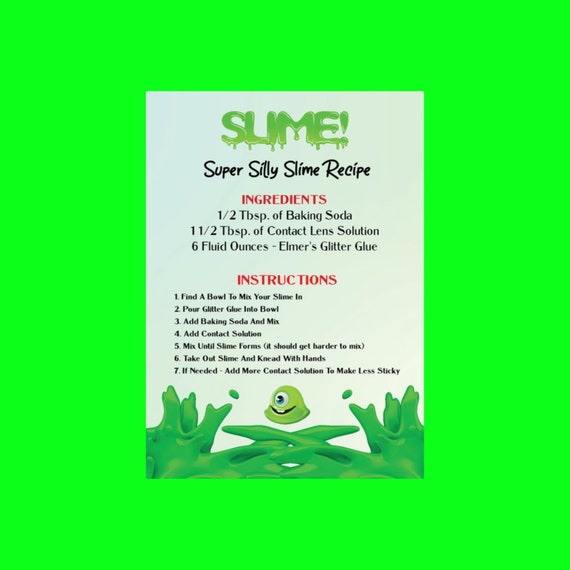 Fun Super Silly Slime Recipe Postcard Kids Slime Recipe | Etsy