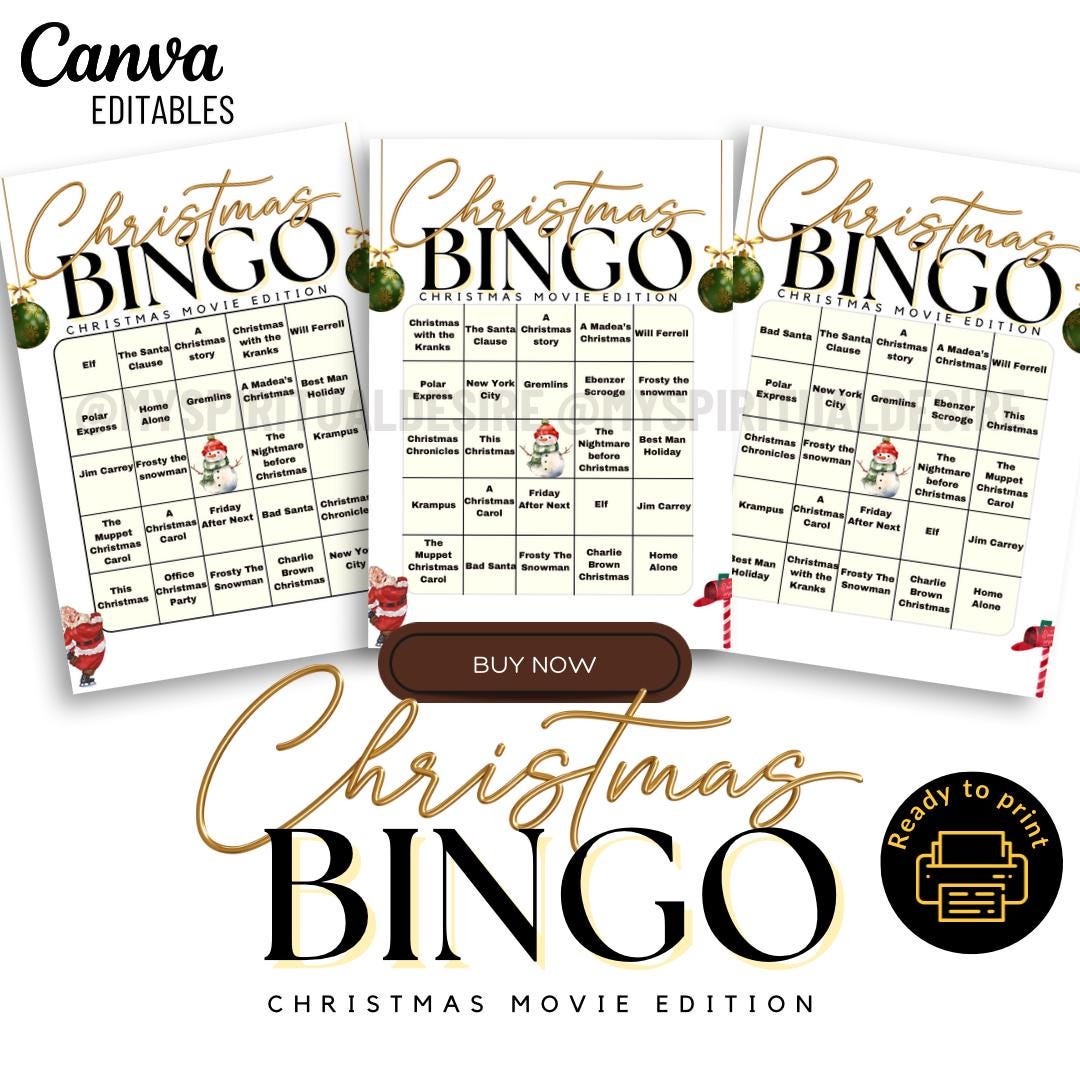 Christmas BINGO Printable 8.5x11 Holiday Game Guess the Movie ...