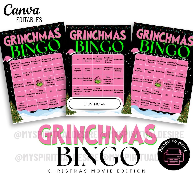Grinch BINGO Printable 8.5x11 Holiday Game | Guess the Movie: Christmas ...