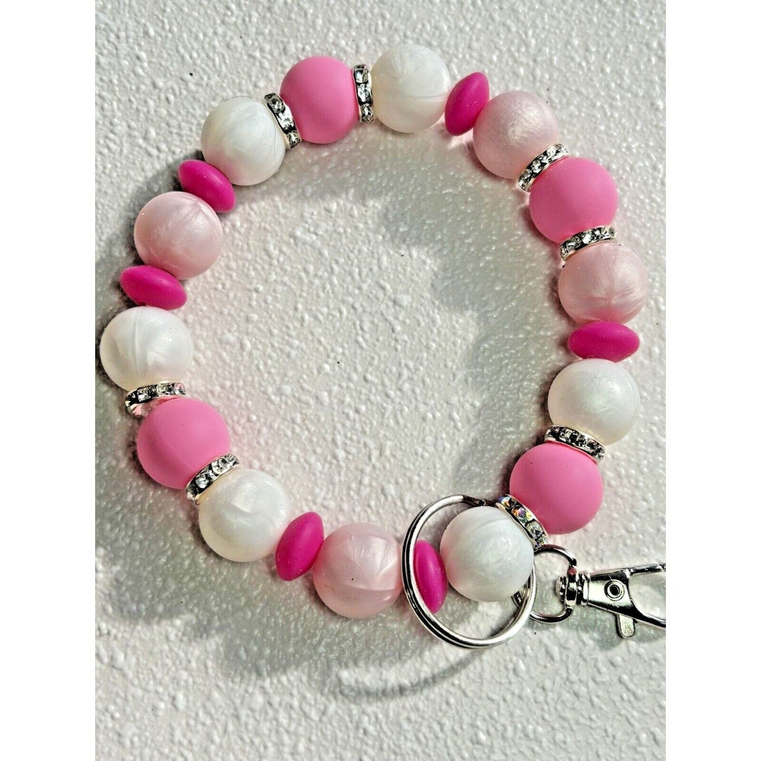 Key Ring Bracelet Car Keychain Holder Wristlet Silicone Beaded Bangle ...