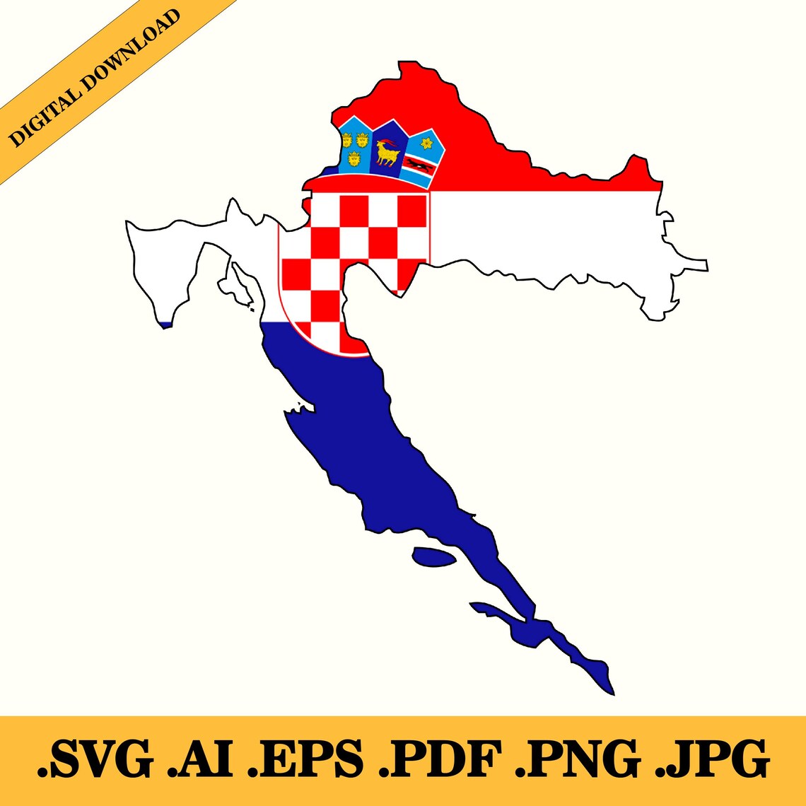 Croatia Flag Map, Silhouette, Badge, National Flag, Vector Digital ...