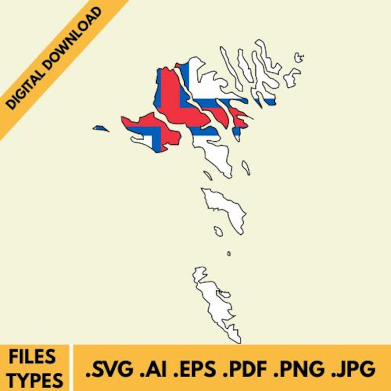 Faroe Islands Flag Map Silhouette: National Vector (digital Download ...