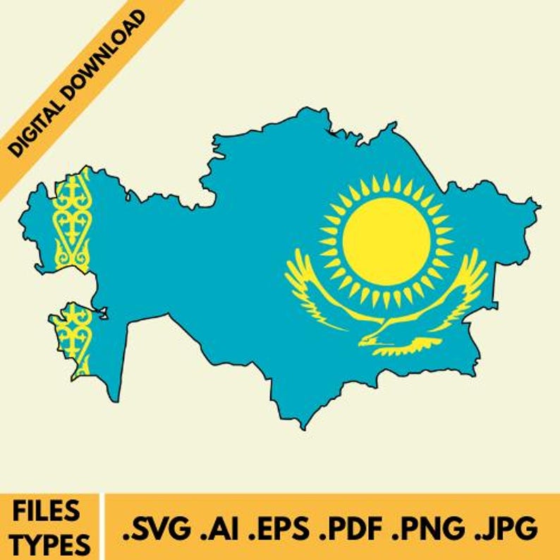 Kazakhstan Flag Map Silhouette: National Vector (digital Download) - Etsy