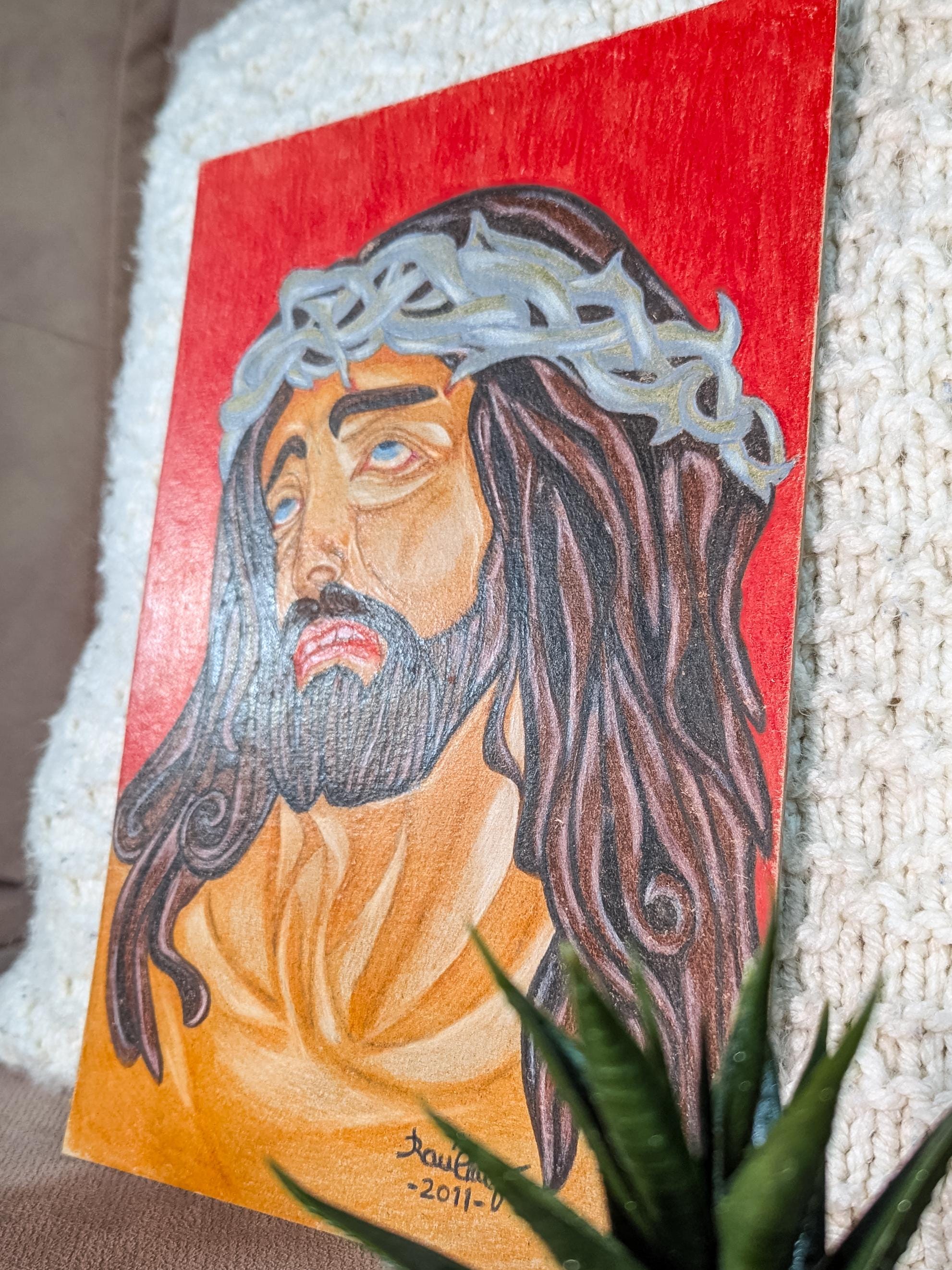 Original Jesus Christ Portrait - A4 Religious Art, Handmade Colored ...