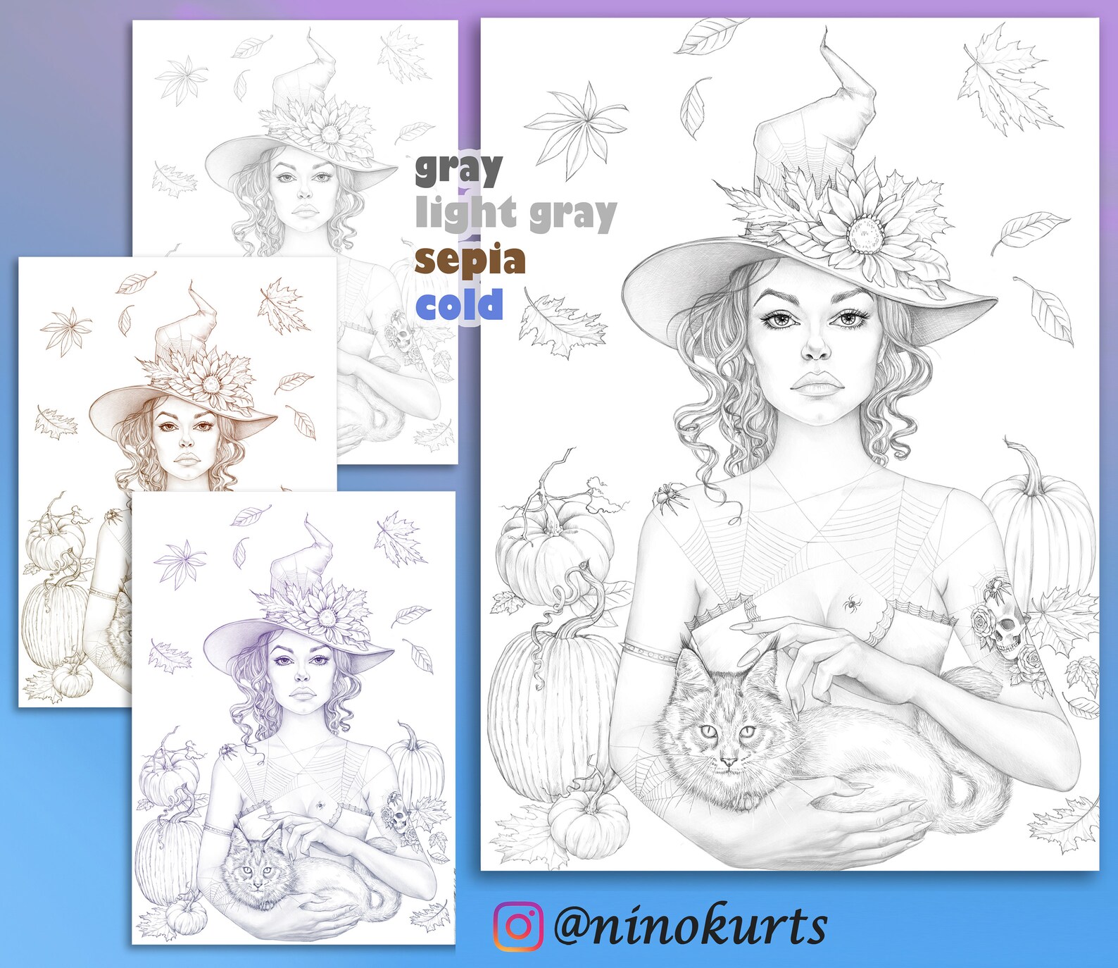 Halloween Set, Whitch, Autumn Coloring Pages to Download, Antistress ...