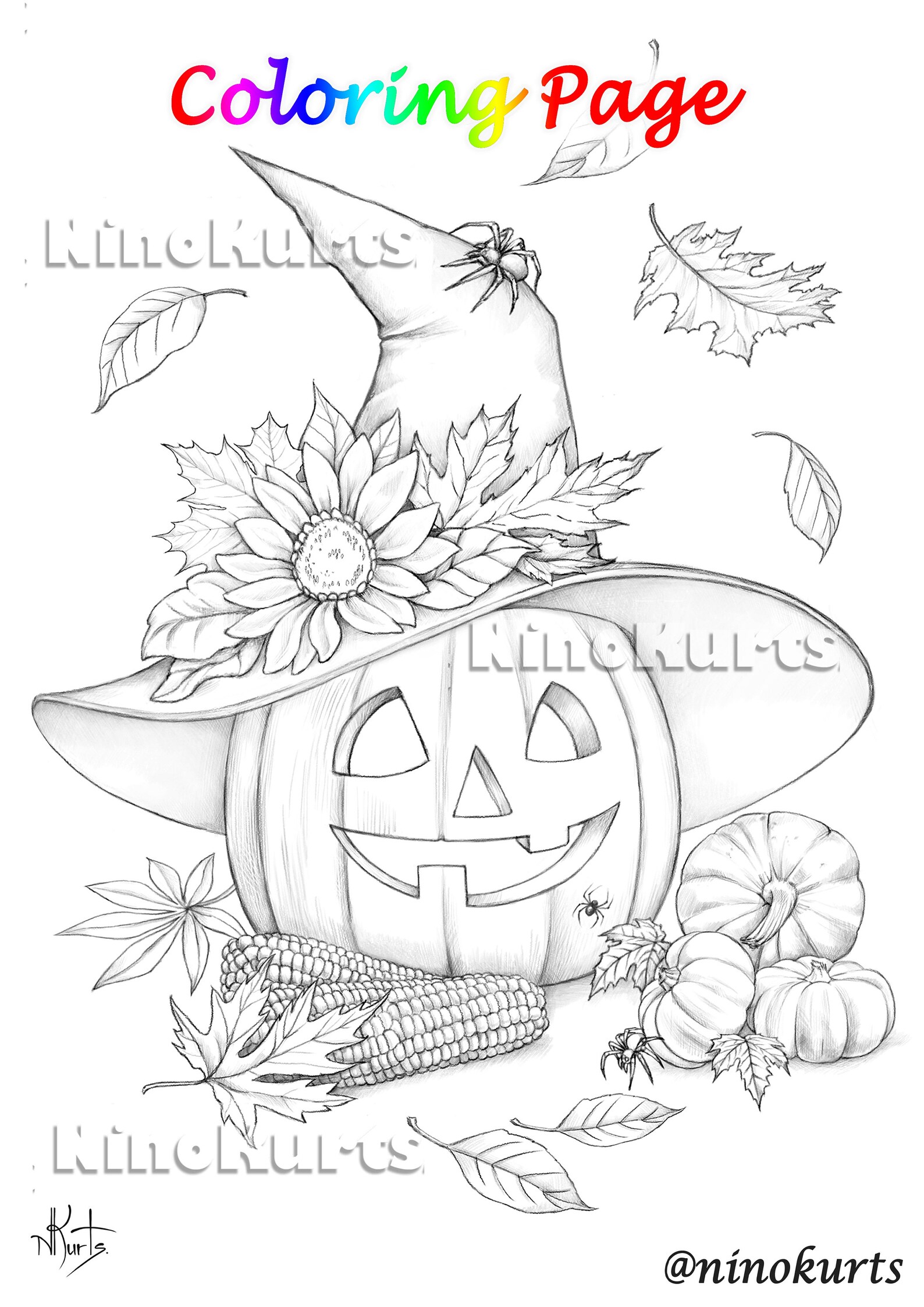 Halloween Set Whitch Autumn Coloring Pages to Download - Etsy