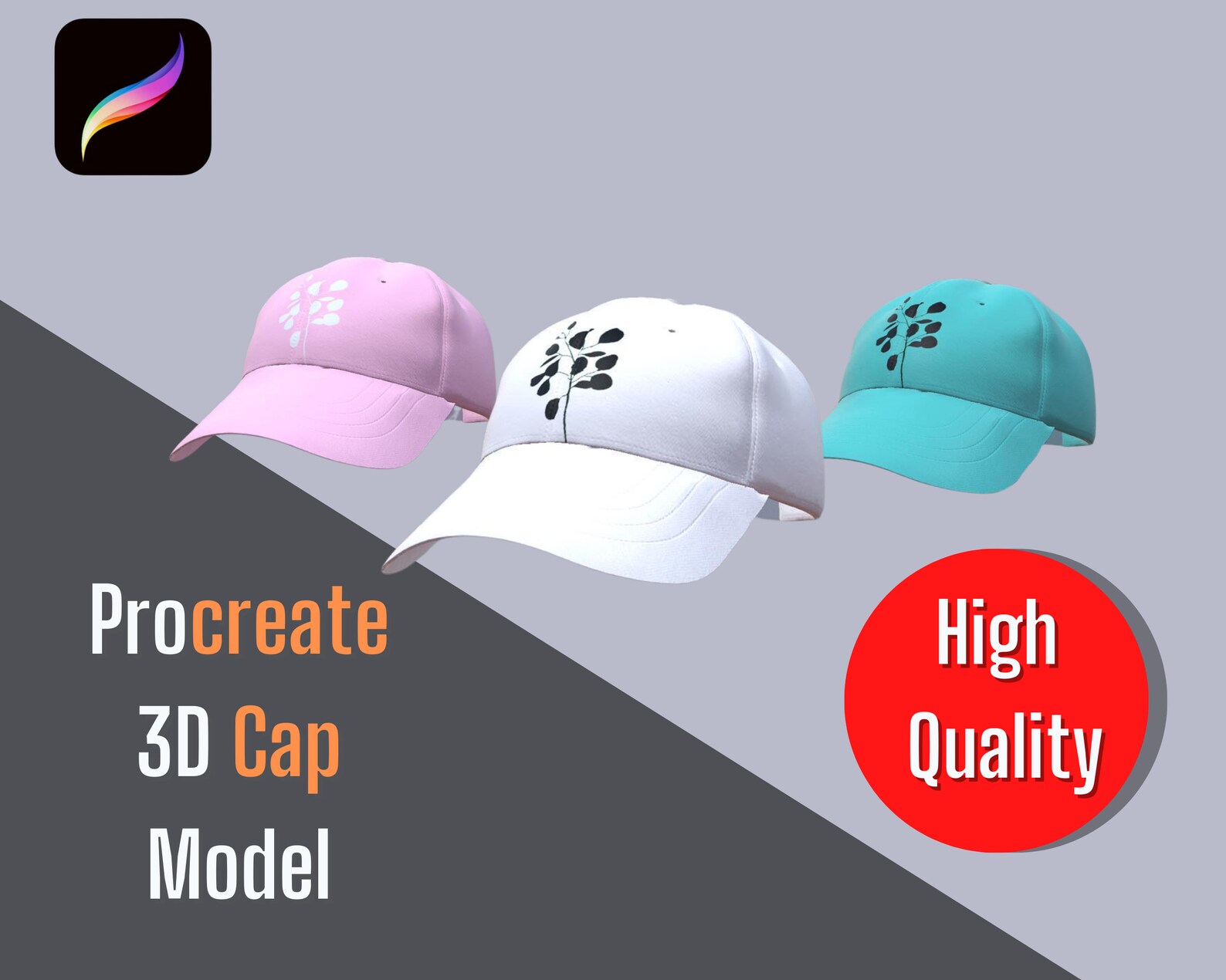Procreate 3D Model Cap | 3D Cap Mockup | Procreate 3D Model Hat - Etsy