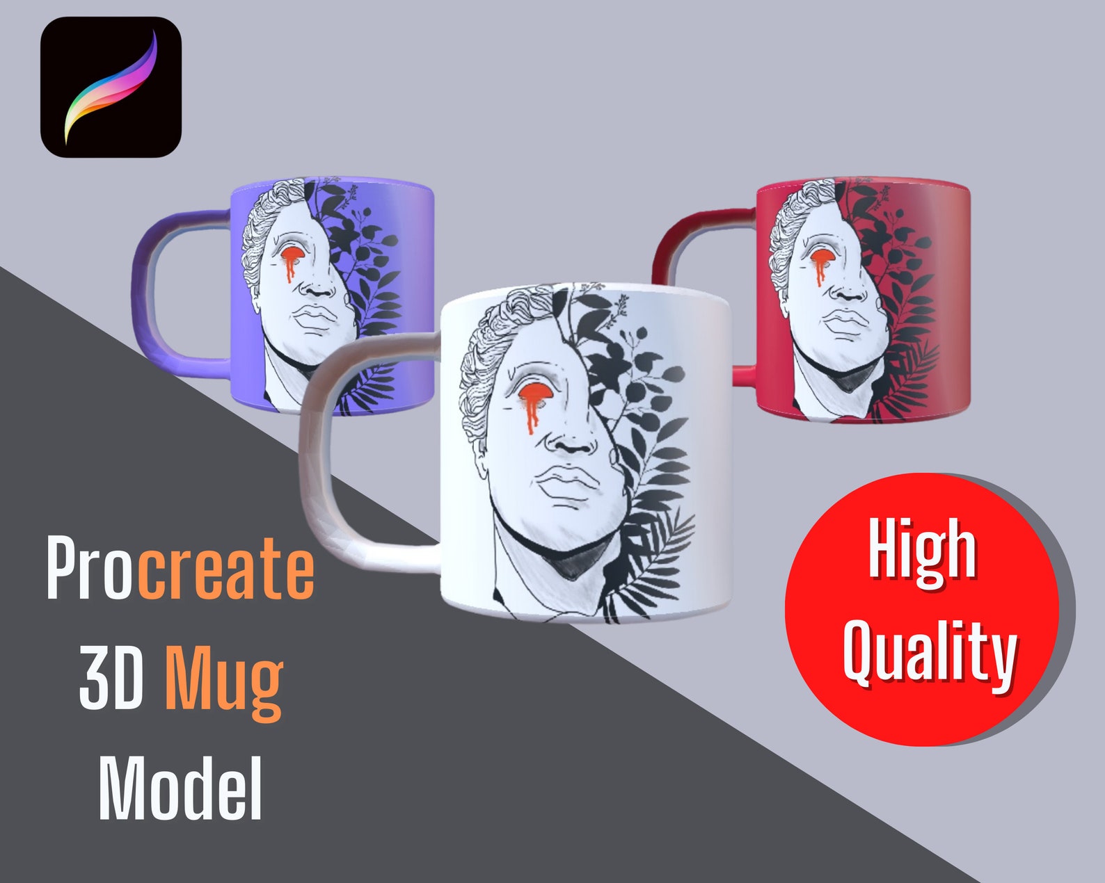 Procreate 3D Model Mug | 3D Cup Mockup | Procreate 3D Model Coffe Cup ...