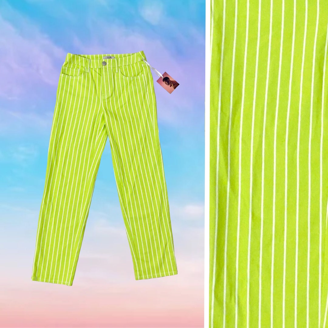 High Waist Neon Lime Yellow Pinstripe Jean Pants Brand New With Tag ...