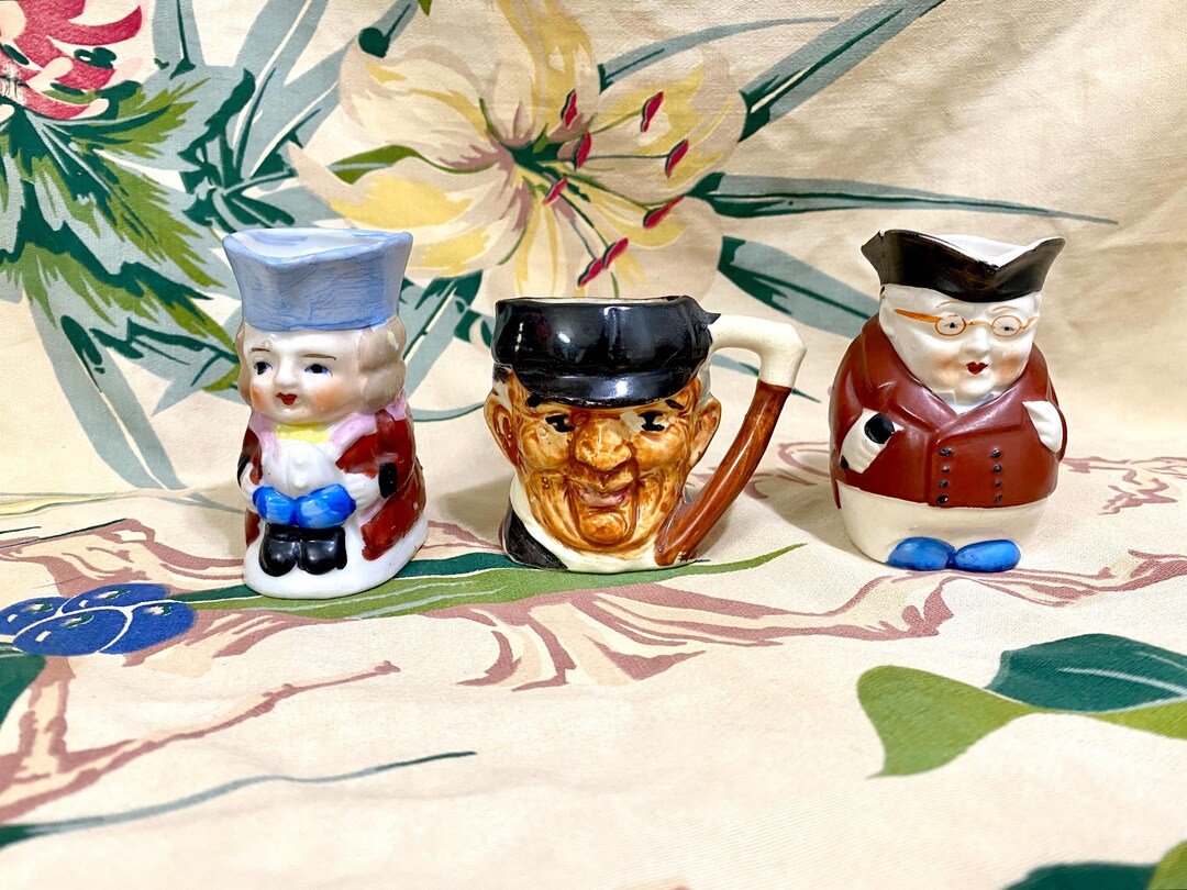 Set of 3 Vintage Porcelain Toby Jugs Ceramic Mini Mug Figurines ...