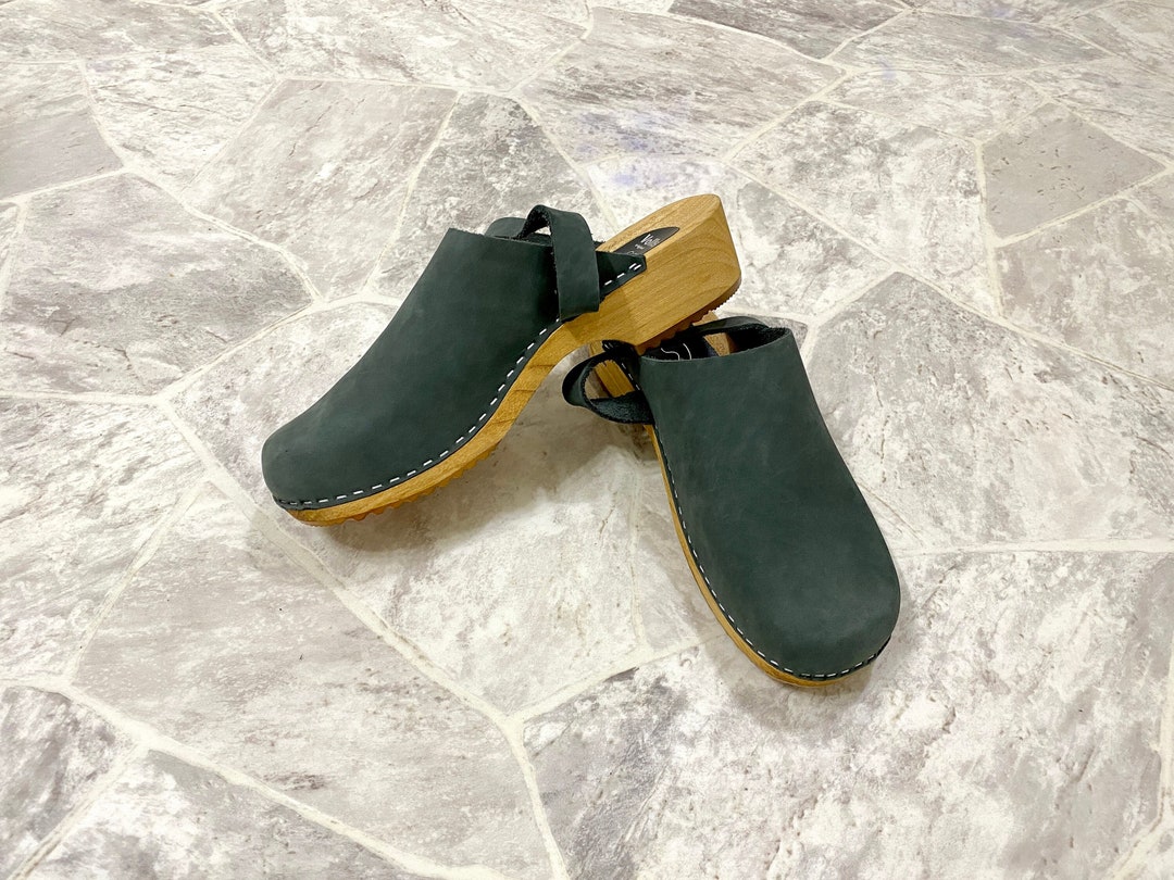 Genuine Suede Wooden Clogs for Men Dark Grey Vollsjo Original Swedish ...