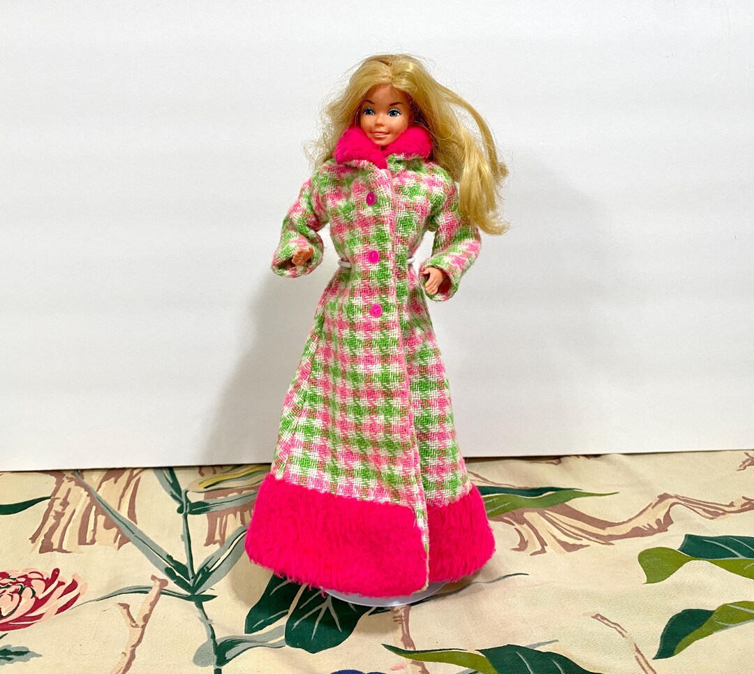 Vintage Fashion Doll Long Coat Barbie Plaid Coat Green White Pink - Etsy