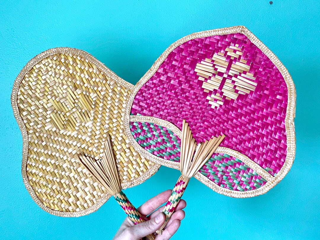 Vintage Wicker Woven Fans Set of 2 - Etsy