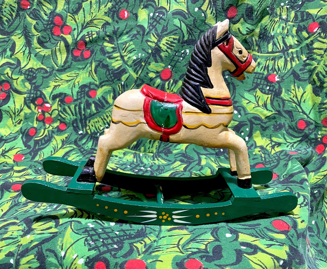 Vintage Hand Carved Wooden Rocking Horse Christmas Decorative Decor - Etsy