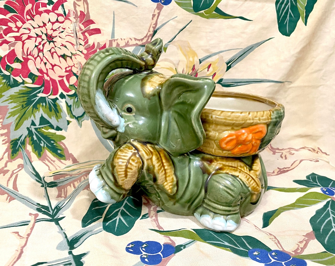 Vintage Large Ceramic Elephant Planter - Etsy