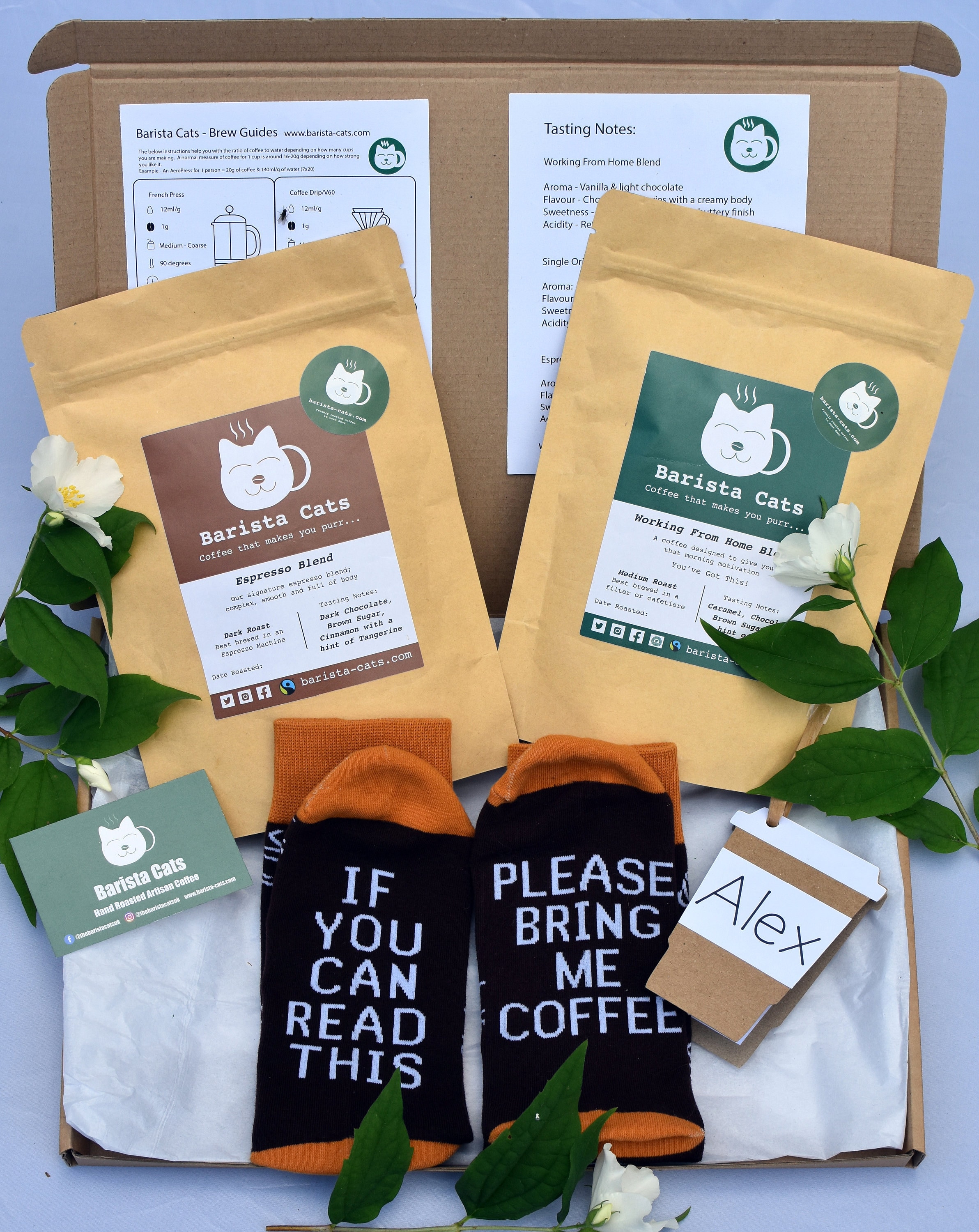 Coffee Selection Box with "Bring Me Coffee" Socks - Gift Set — Barista Cats