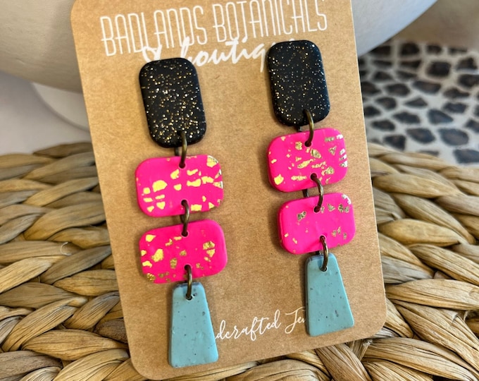 NEON CLAY EARRINGS Hot Pink Earrings Polymer Clay Earrings Pink Clay ...