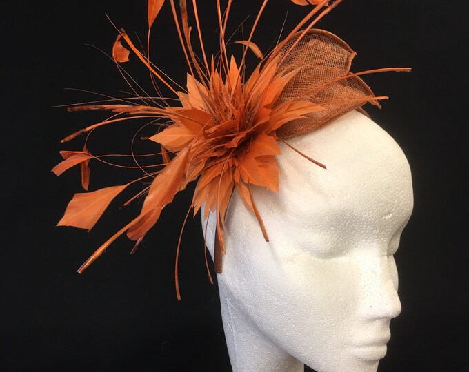 Paprika Rust Feather Fascinator for Wedding Ascot Kentucky - Etsy