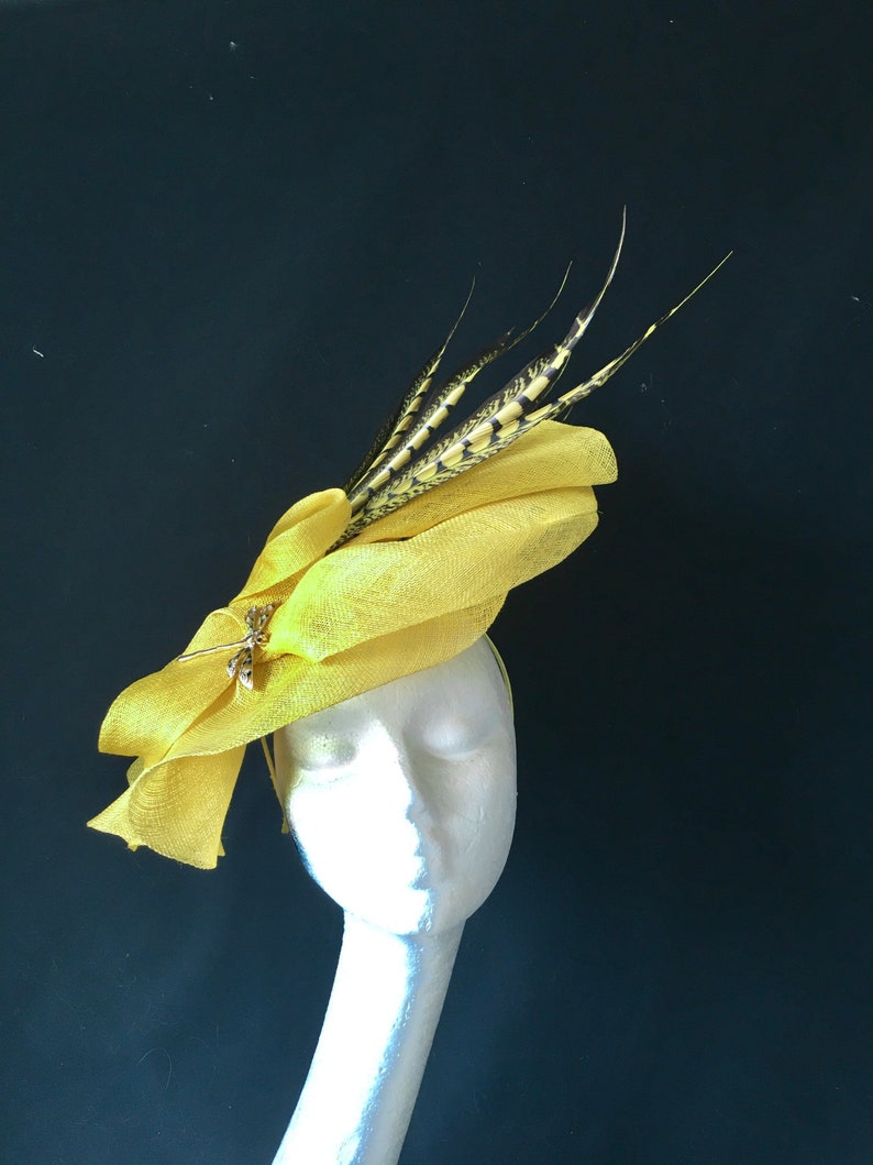 Lemon Yellow Fascinator Hat Wedding Hat Ladies Day Mother of the Bride ...