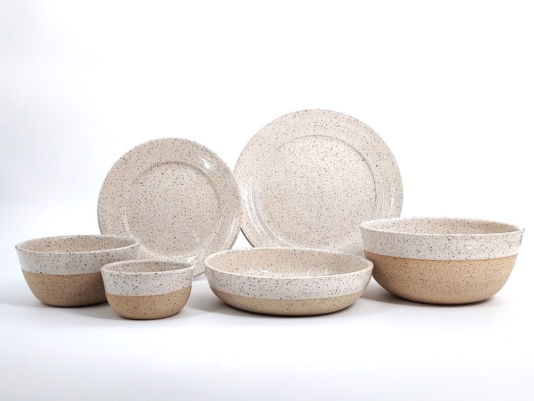 6 Piece Dish Set Handmade Ceramic Dish Ware Bowls, Plates Dinnerware ...