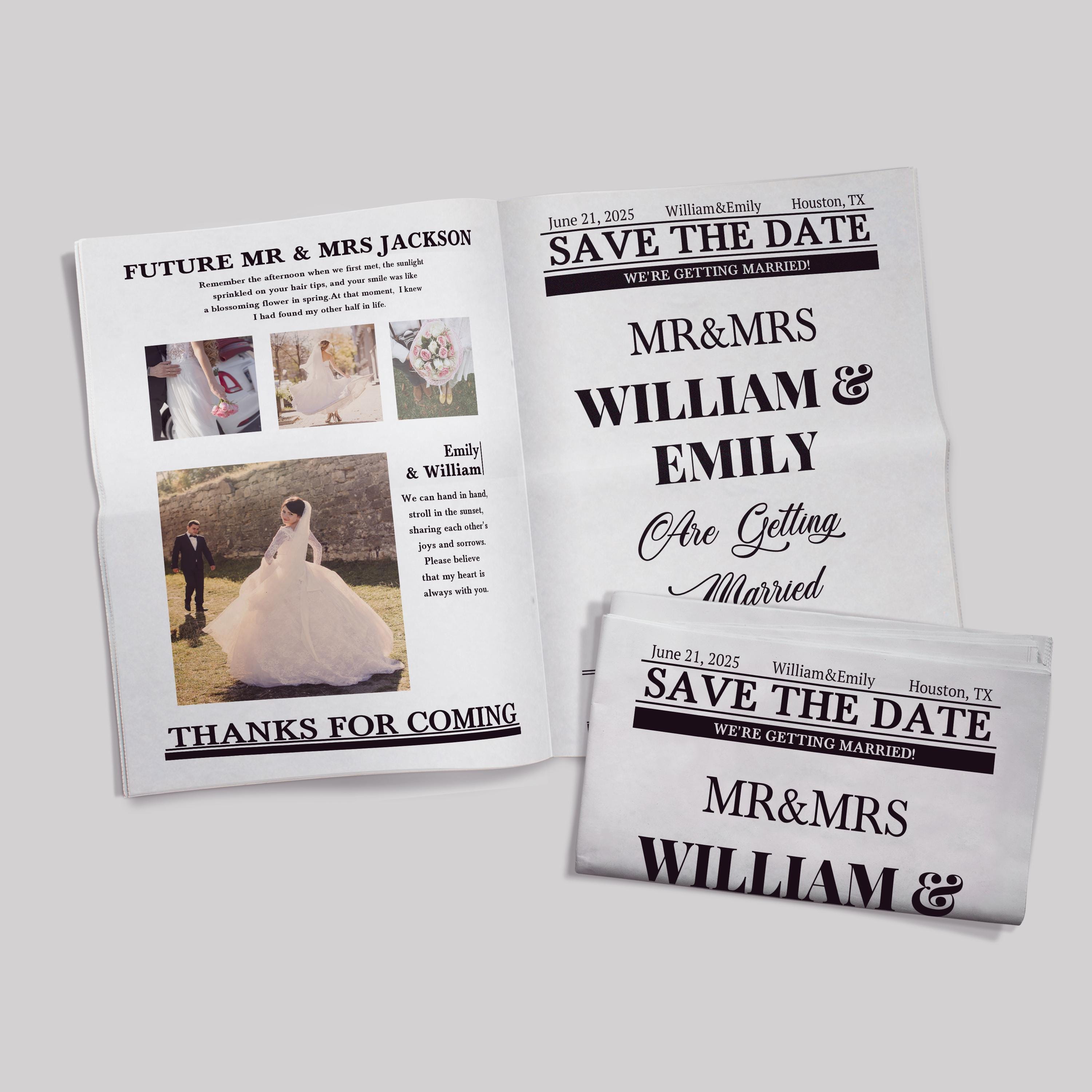 Custom Newspaper Save the Date, Wedding Newspaper Invite Template ...