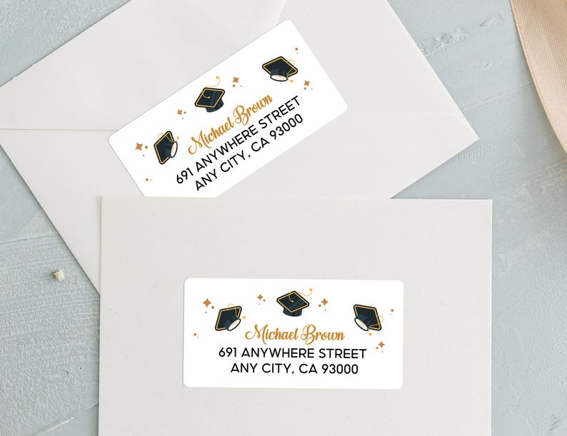 Graduation Guest Address Labels - Guest List Labels for Graduation Invitations - Grad Cap ...