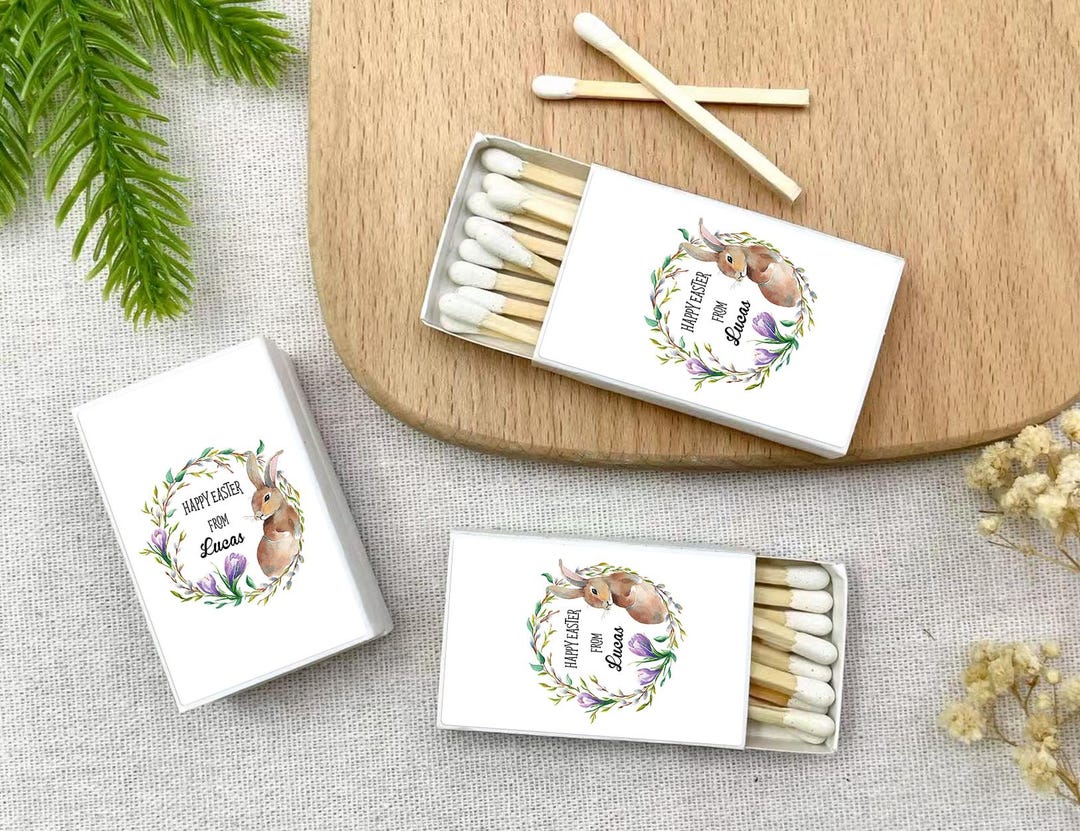 Personalized Easter Bunny Matchbox Favors, Happy Easter Match Box, Bulk ...