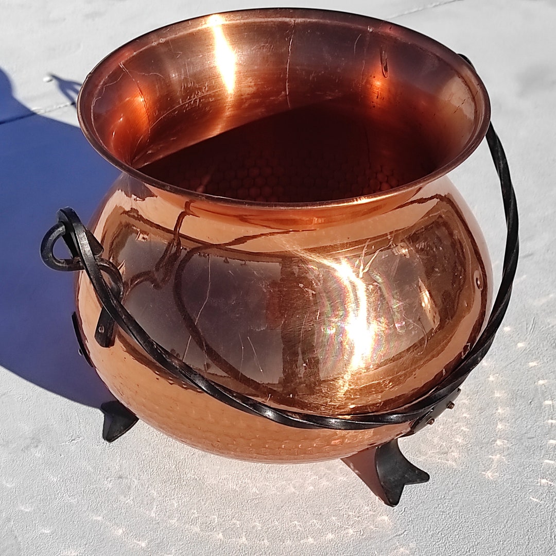 Vintage French Copper Cauldron Pot Planter Made in France Wrought Iron ...