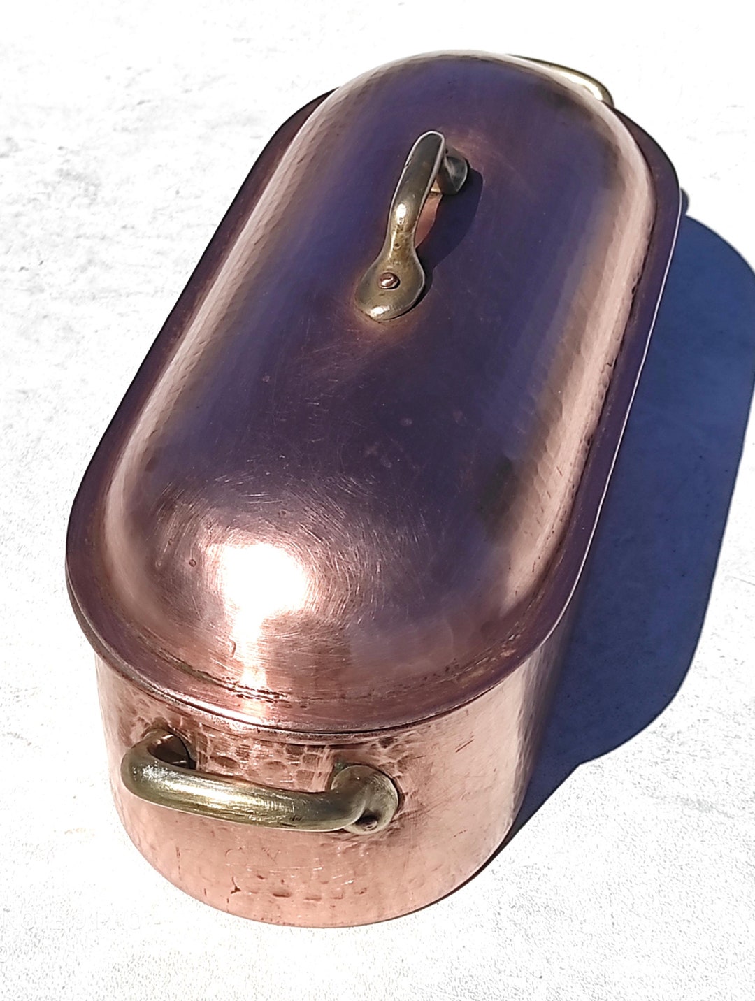 Vintage 12.4in Copper Fish Kettle Poacher Planter With Insert Hammered ...