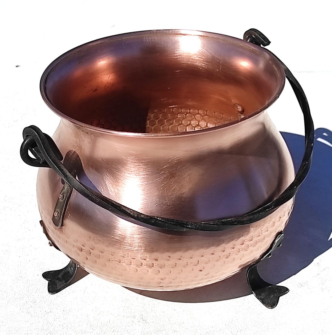 Vintage French Copper Cauldron Pot Planter Made in France Wrought Iron ...