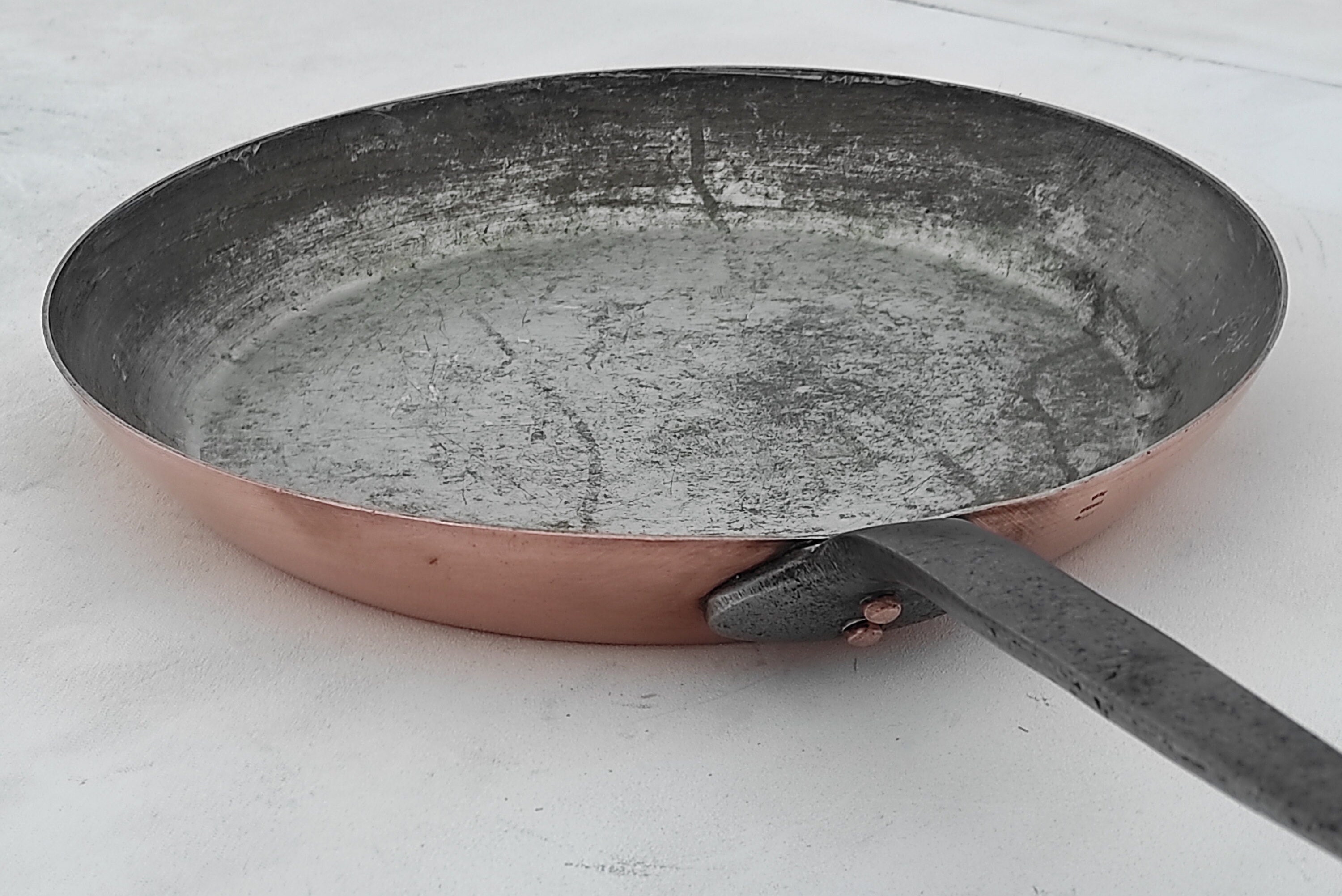 Vintage French Round Copper Frying Pan Serie Speciale Villedieu Tin ...