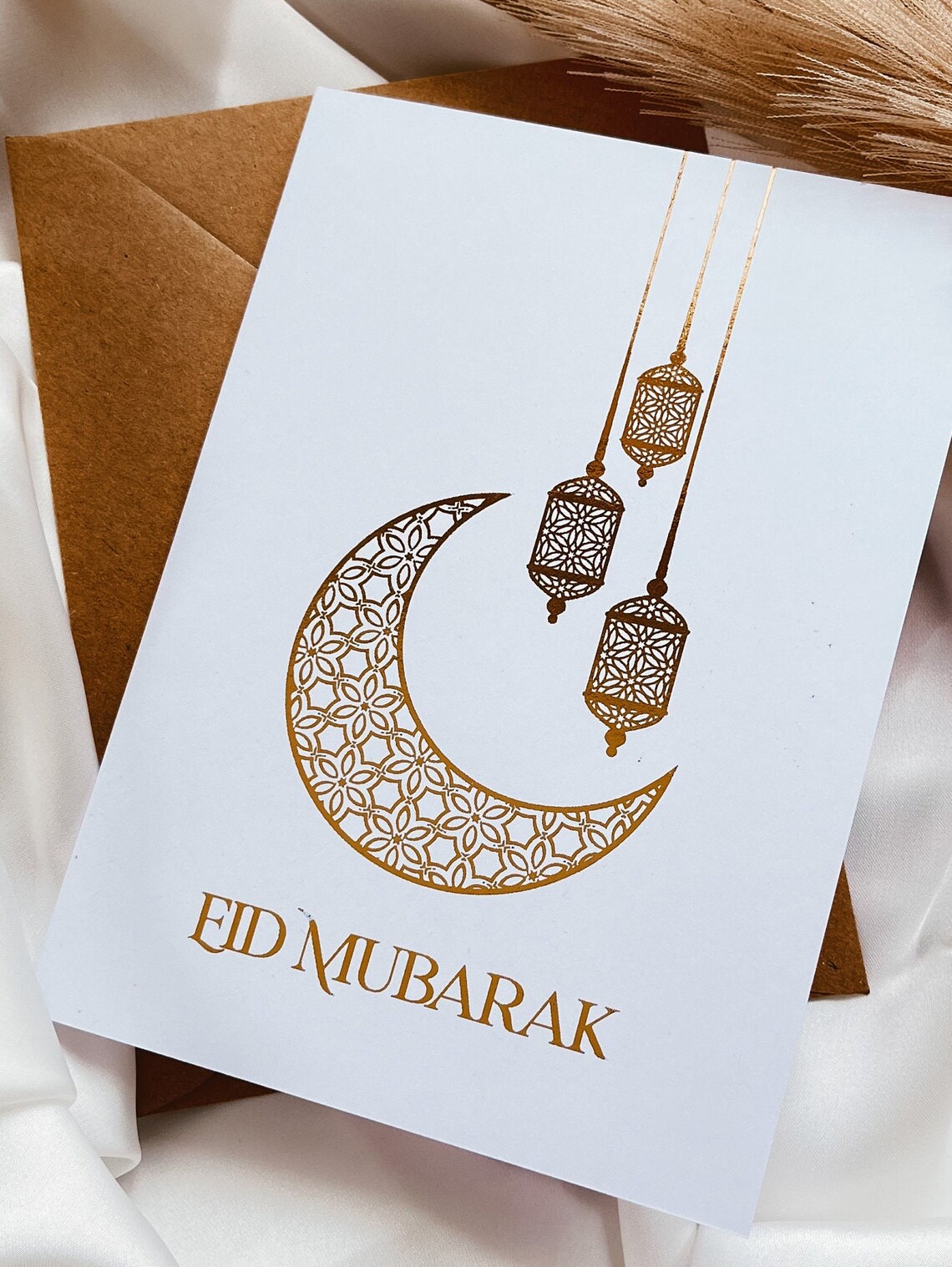 Gold Foil Eid Card With Envelope, Modern Islamic Design, Eid Card. Gold ...