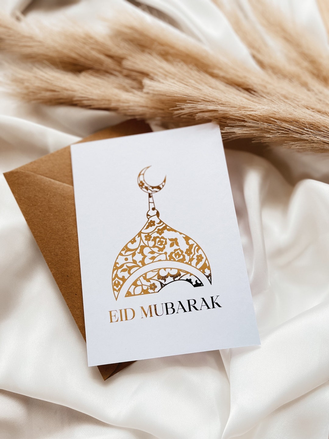 Gold Foil Eid Cards With Envelope, Modern Islamic Design, Eid Card ...